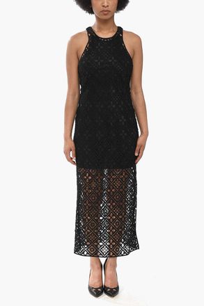 Off-white H&auml;kel-Midi-Kleid mit Unterkleid Off-White