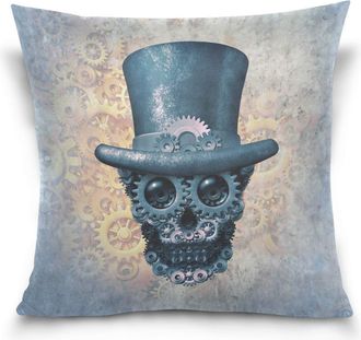 Linomo Kissenbezug 40x40 cm, Steampunk Dampf Zucker Schädel Dekorative Kissenbezug Kissenhülle für Couch Sofa Bett Hause