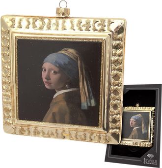 Krebs Glas Lauscha Weihnachtsdekoration/Christbaumschmuck aus Glas - Weihnachtsbaumanhänger Motiv: Das Mädchen mit dem Perlenohrring - Glitzernd Verziert - Größe: ca. 12