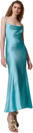Twinset Femme, Robes, Bleu, Taille: 42 FR Abito lungo fitted in raso