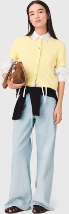 Maje Rundhals-cardigan Mit Strass - Gelb - Maje