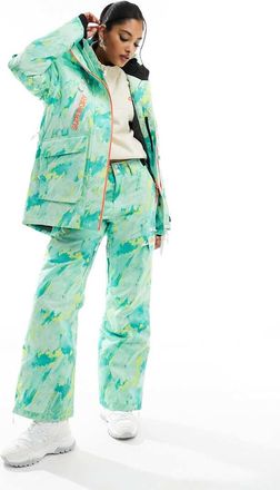 Superdry Ultimate Rescue - Pantalon de ski à imprimé abstrait - Citron vert sarcelle