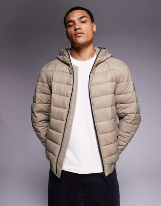 Boss Orange by Hugo Boss Odenis - Wattierte Jacke in Mittelbeige mit Kapuze-Neutral