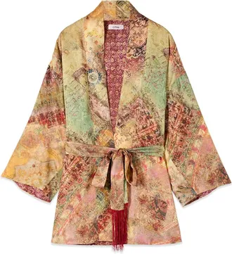 Oltre Femme, Blouses et Chemises, Beige, Taille: 38/40 FR Kimono en satin de viscose