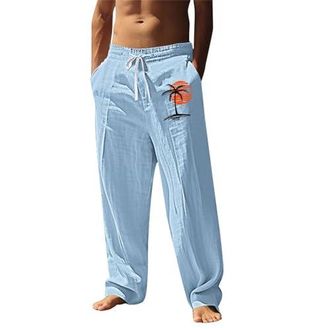 Generic Pantalon dentra&icirc;nement en coton et lin pour homme - Style d&eacute;contract&eacute; - Imprim&eacute; noix de coco 3D - Pantalon classique, bleu, XXL