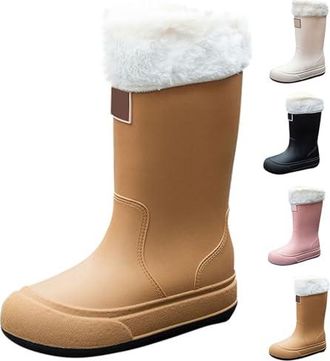 Generic Chaussures de pluie mi-mollet &agrave; enfiler pour femme, bottes de pluie dhiver chaudes avec doublure en peluche, amovibles et lavables, imperm&eacute;ables, anti