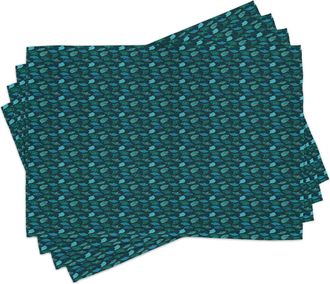 Abakuhaus Tropisch Platzmatten, Exotische Ginkgo-Bl&auml;tter Motif, Waschbare Stoff Esszimmer K&uuml;che Tischdekorations Digitaldruck, Dunkelblaugr&uuml;n