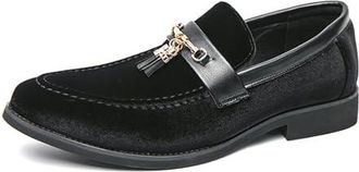 Generic Mocassins tendance à enfiler en daim à talon bloc bas pour homme, Noir, 38 2/3 EU