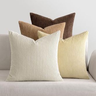 Miulee Housses de Coussin en Velours C&ocirc;tel&eacute; Carr&eacute;es D&eacute;coratives Douces pour Le Printemps Douce en Velours Ray&eacute; Lot de 4 pour la D&eacute;coration Int&eacute;rieure Canap&eacute; 