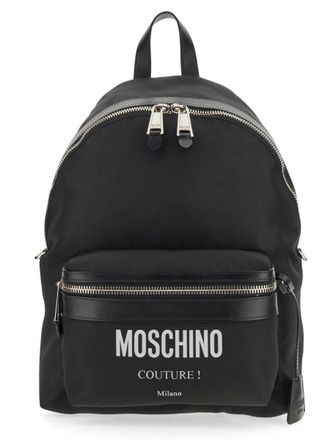 Moschino Mens Large Black Backpack With Logo Polyester Backpacks