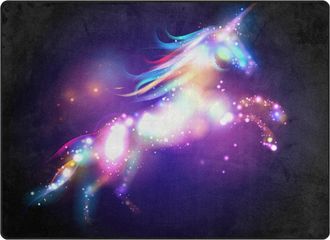 Mnsruu Teppich, 160 x 122 cm, gro&szlig;fl&auml;chig, mit Sternen und Einhorn-Motiv, Bedruckt, leicht, rutschfest, f&uuml;r Wohnzimmer, Schlafzimmer