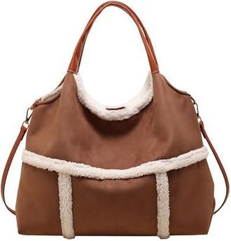 Generic Sac fourre-tout en daim pour femme avec doublure en fausse laine dagneau - Style vintage - Grande capacit&eacute; - Sac &agrave; bandouli&egrave;re Sherpa - Sac &agrave; main ten