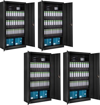TecTake 4er Set Aktenschrank abschließbar, Stahl Büroschrank mit Fächern, höhenverstellbaren Einlageböden, 180 x 90 x 40 cm, für Office, Werkstatteinrichtung,