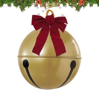 Generico Aufblasbares Weihnachtsornament, goldene Glocke, 45 cm, riesige Dekoration mit Schleife, aufblasbar f&uuml;r drinnen und drau&szlig;en, ideal f&uuml;r Garten, Hof, Ha