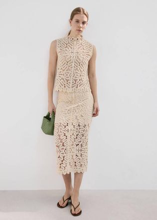 Mango Top maille ajour&eacute;e sable - Femme - S - MANGO