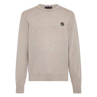 Philipp Plein Homme, Pulls, Beige, Taille: 3XL Pullover Round Neck LS