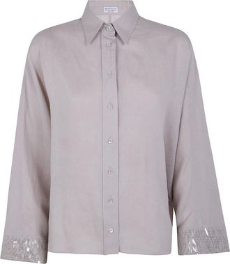 Brunello Cucinelli Femme, Blouses et Chemises, Blanc, Taille: 40 FR Trapeze Denim Shirt