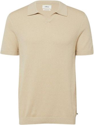 s.Oliver Kurzarmpullover Strickpullover Gestricktes Poloshirt aus Baumwoll-Leinen-Mix