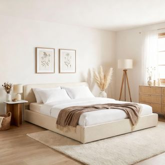 IDIMEX LATINI Polsterbett mit h&ouml;henverstellbarem Kopfteil, 160x200 cm, Beige - Doppelbett inklusive Lattenrost, ideal f&uuml;r zwei Personen, Bettgestell stabil u