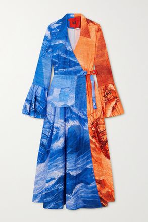 Thebe Magugu Midi-wickelkleid Aus Bedruckter Popeline - Blau