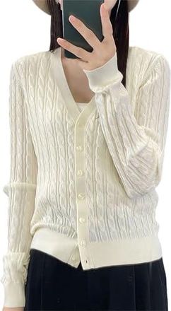 Generic Femmes Mode Cachemire Cardigan Manches Longues Tricot&eacute; Boutonn&eacute; Pull Col V Boutonn&eacute; Top, Riz Abricot, Taille XL