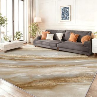 Generic Beige Tapis pour Salon 140 x 200 cm, Lavables avec Dos Antid&eacute;rapant, Tapis &agrave; Poils Courts Imprim&eacute; &Eacute;l&eacute;gant Luxe Marbre Scintillant pour Cuisine Salle &agrave;