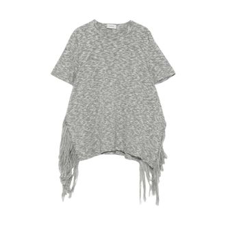 MRZ Mrz, Femme, Pulls, Gris, Taille: 40 FR Fringed Detail Short Sleeve Round Neck