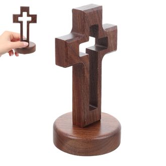 Hemobllo Holz Kreuz mit Sockel Tischkreuz Dekoration aus Schwarzem Walnussholz Kompakt und Stabil f&uuml;r Wohnzimmer und Schlafzimmer