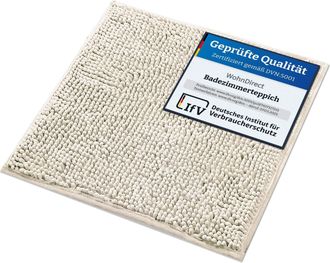 WohnDirect Badematte 45x45 cm Creme - Kleiner Badvorleger f&uuml;r G&auml;ste-WC & Dusche - Weicher Hochflor Badezimmerteppich Quadratisch, Saugstark & Waschbar (Versand a