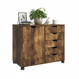 Relaxdays Relaxdays Rollcontainer, 5 Schubladen & 2 F&auml;cher, HBT: 65x78x40 cm, B&uuml;roschrank, Aktenschrank mit Rollen, B&uuml;ro, braun