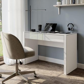 Vicco Schreibtisch Annabelle, Wei&szlig; Hochglanz/Wei&szlig;, 110 x 50 cm mit 2 Schubladen
