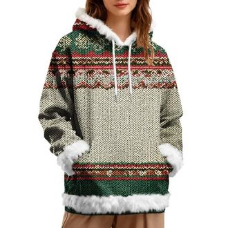 Generic Sweat à capuche de Noël à manches longues pour femme, chandail joyeux Noël pour femme, chandail à col en V, imprimé graphique de Noël, pull de vacance