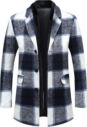 AlltheMen Manteau Homme dhiver &agrave; Carreaux Trench Coat Chaud M&eacute;lange de Laine avec Col &eacute;charpe D&eacute;tachable Bleu XL