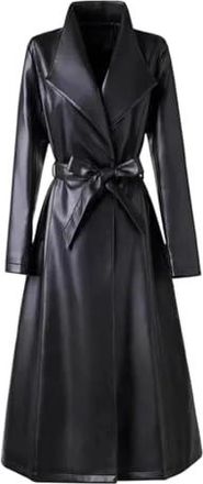 Generic Trench-coat en simili cuir pour femme Printemps Automne - &Eacute;l&eacute;gant Slim Ouvert sur le devant Ceinture X-Long Jacket Outwear, 3, XS