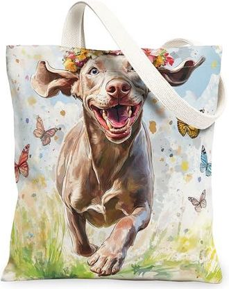Generic Sac fourre-tout en toile motif chien de Weimar de Braque de Weimar pour le shopping, 33 x 38,1 cm, sac d&eacute;picerie r&eacute;utilisable en tissu &agrave; bandouli&egrave;re p