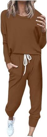 Generic Surv&ecirc;tement pour femme - 2 pi&egrave;ces - Manches longues - Jogging - Col rond - Sweat long - Pantalon de surv&ecirc;tement &eacute;l&eacute;gant - Couleur unie - Ensemble de s