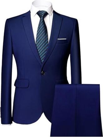 Generic Costume 2 pièces pour homme avec cravate à un bouton, coupe ajustée, ensemble veste et pantalon, convient pour les bals, les mariages, les affaires, n