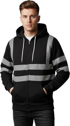 Janisramone Homme Veste Haute Visibilité, Patch de Contraste Pull Over Sweat Polaire Homme, Sweat Homme Capuche Zippé Veste de Travail Homme Chantier