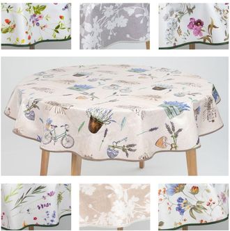 Laro 140cm runde Wachstuch Tischdecke abwaschbar Wachstuchtischdecke mit Saum-Eingefasst-Paspelband, Muster:Lavendel Blau Weiß, Größe: Rund 140cm