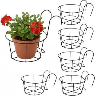 Relaxdays H&auml;ngeblument&ouml;pfe, 6er Set, HBT: 21 x 20 x 26 cm, rostbest&auml;ndig, Balkon & Terrasse, H&auml;ngetopf, Eisen, schwarz