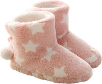 FOMIYES Bottines dInt&eacute;rieur Femme en Coton Doublure Peluche Chaude Semelle Antid&eacute;rapante Motif &Eacute;toile Rose Taille M Pantoufles dHiver Confortables pour Maison