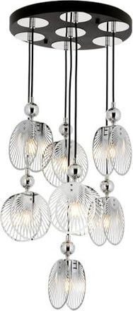 Opviq Modern Chandelier with Metal Body & Glass Cap, 95 cm Height, 40 cm Diameter | Chrome Finish, 7 x E27 Max 40W | Elegant Scandinavian Design for Glam Sp