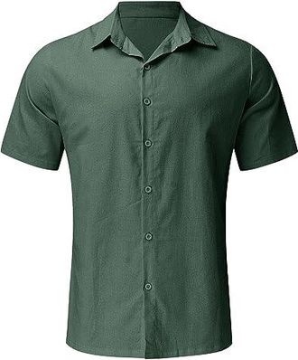 Generic MEIbax Chemise Homme en Lin Manches Courtes Col Chemise Boutonn&eacute;e D&eacute;contract&eacute;e &Eacute;t&eacute; Plage Vacances Shirt Coupe Confortable Unicolore Classique pour Ext