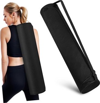 Happyyami Oxford Yogatasche Für Yogamatten Schwarz Verstellbarer Schultergurt Leichte Pilates Gym Tasche Aus Wasserdichtem Oxford-gewebe Großer Stauraum Reißfes