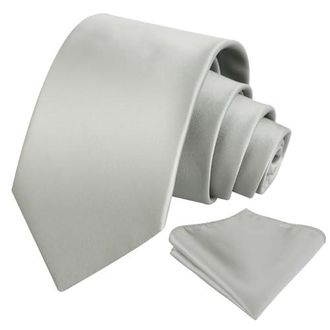 Alizeal Cravate et mouchoir pour homme de 8 cm de couleur unie classique daffaires formelle avec poche carrée, 140A-Gris, taille unique