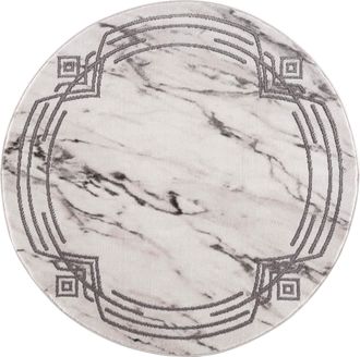 Carpet City Teppich Wohnzimmer - Bord&uuml;re 120 cm Rund Grau Meliert - Moderne Teppiche Kurzflor