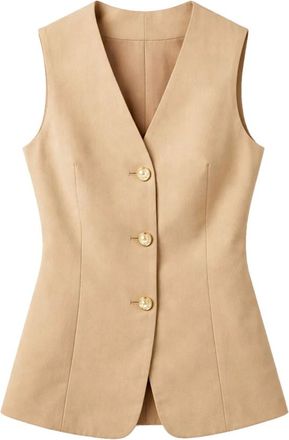 Gaud&igrave; Femme, Vestes, Beige, Taille: 36 FR Veste Longue Boutonn&eacute;e &agrave; Col en V