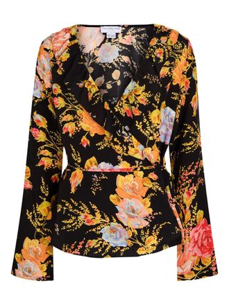 Never Fully Dressed floral ruffled wrap top - Schwarz