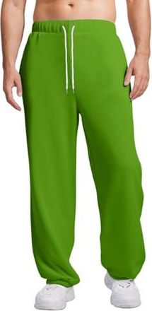 Generic Pantalon Jogging Homme Pantalon De Surv&ecirc;tement Homme Coupe Droite avec Serrage Taille &Eacute;lastique Poches Lat&eacute;rales Confortable pour Usage Vert Fluoresce