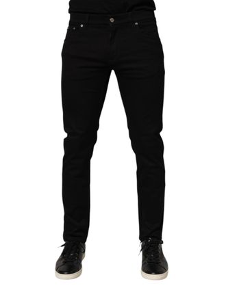 Dolce & Gabbana Mens Cotton-Silk Blend Skinny Trousers Black Elastane